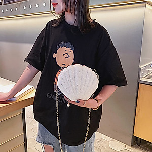 ABOOFAN 1pc Women' s Shell Pearl Crossbody Purse Shiny Seashell Chain Handbag (White)