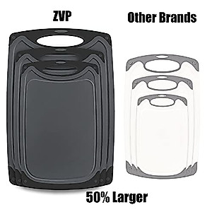 ZVP Extra Large Cutting Board for Kitchen Set of 4, Plastic Chopping Boards with Knife, Easy Grip Handle, Juice Groove, BPA Free, Dishwasher Safe, Non Slip, Non Porous, Gray Black