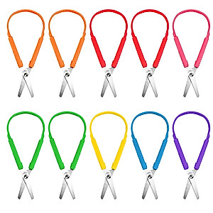 10 Pcs Loop Scissors Squeeze Scissors Colorful Adaptive Scissors Easy Grip Loop Scissors Loop Handle Scissors Learning Scissors for Special Needs Mini Loop Scissors for toddlers Kids Children Adults