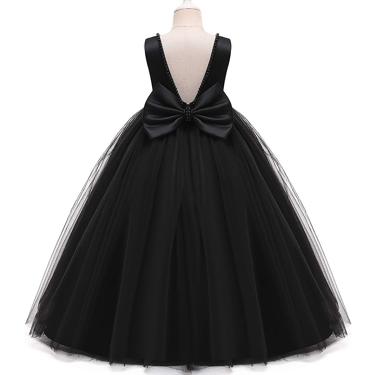 Baby Flower Girl Party Wedding Black Dress, Sleeveless Floor Length Tutu Tulle Dance Gown 12 Months 1st Birthday