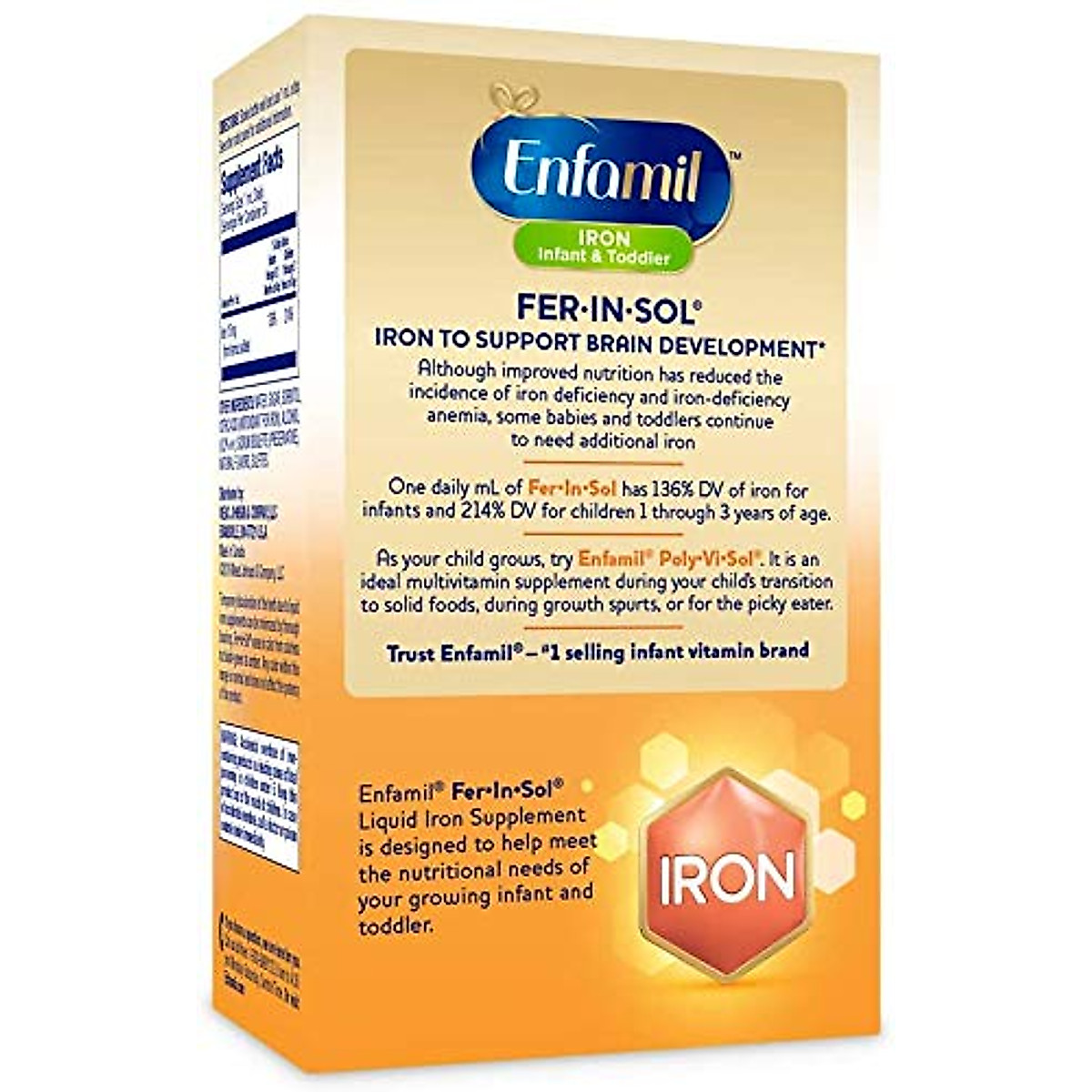 Enfamil Fer-In-Sol Iron Supplement Drops for Infants & Toddlers, Supports Brain Development, 50 mL Dropper Bottle, Pack of 2