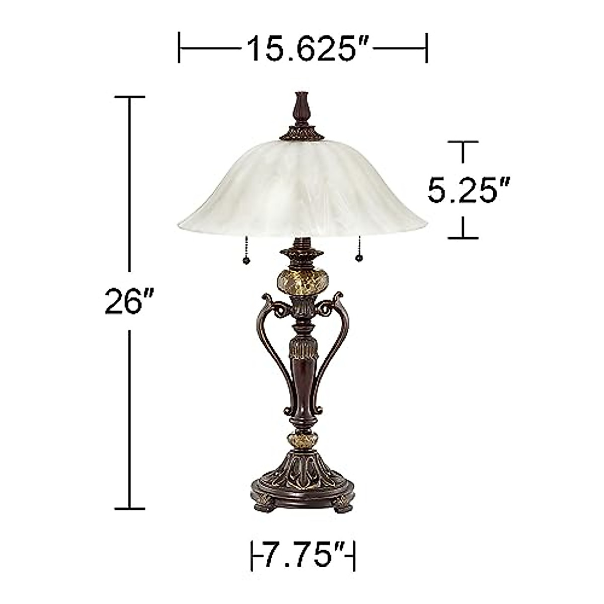 MACIUM Collection Glass Shade Table Lamp in Bronze, Bronze Finish, Alabaster Champagne Glass, with Twin Light Pulls for Easy Lighting Control