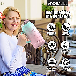 Hydraful 64 oz Tumbler with Handle and Straw - 100% Leak-Proof - Insulated Cup Reusable Stainless Steel Large Water Bottle Travel Mug for Gym, Hiking, and Camping - Gifts for Women Men Him Her