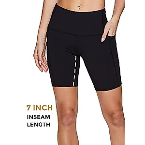 RBX Active Women's 7" Solid Ultra Hold High Waist Squat Proof Yoga Bike Short with Pockets Black 7-Inch L
