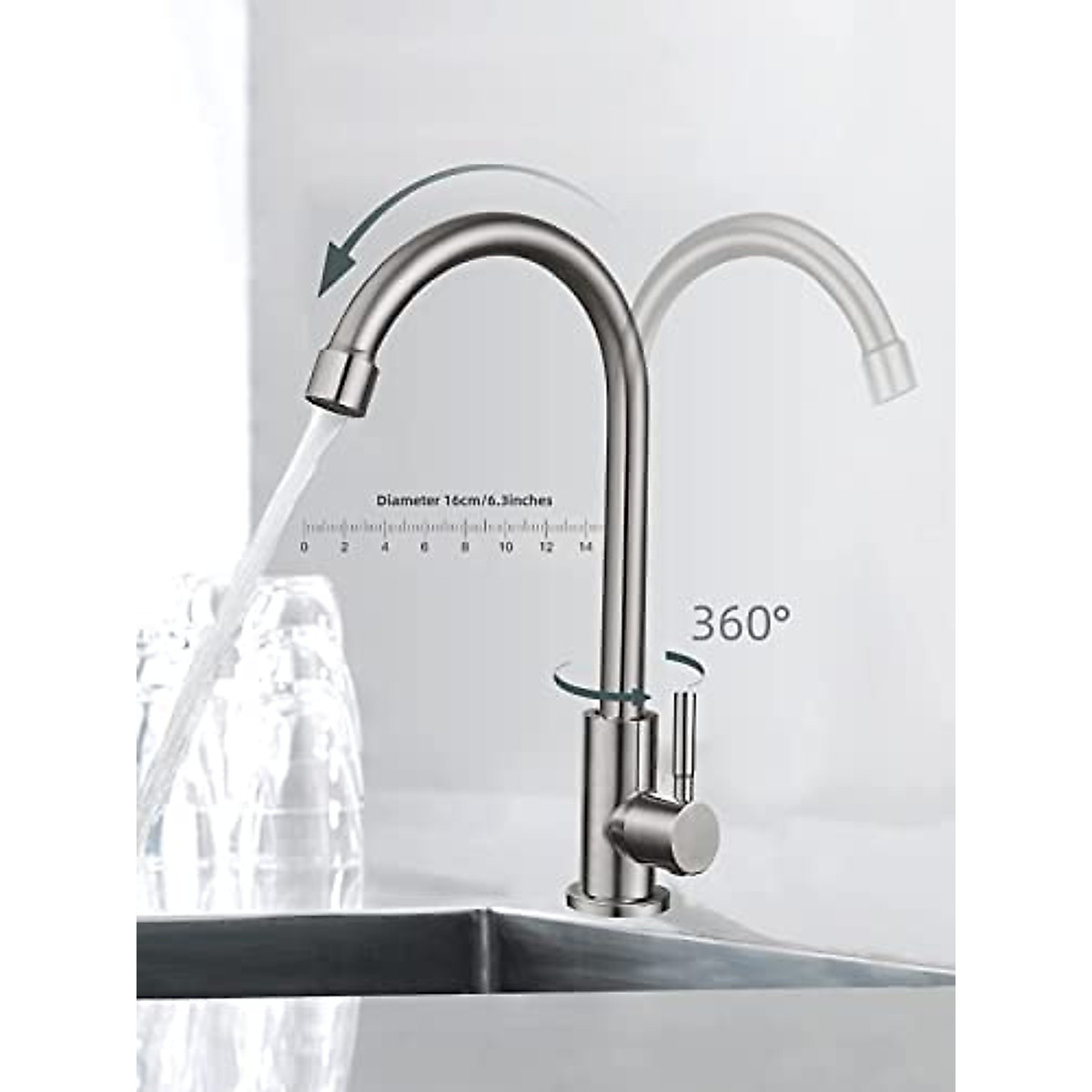 Cold Water Only Faucet SUS304 Stainless Steel Faucet for Kitchen Sink