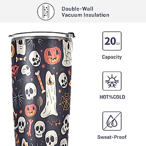 Amooorous Cartoon Cute Yellow Halloween Pumpkin Stainless Steel coffee cups with lids with Straw Lid coffee travel mug 20oz for Home, Office or Car simply Vacuum Insulated Tumbler termo para bebidas