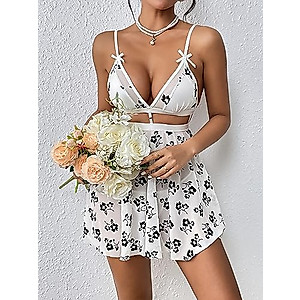 Avidlove Women Sleepwear Lace Nightgown Mini Slip Chemise Short Nightwear Black Flower XXL