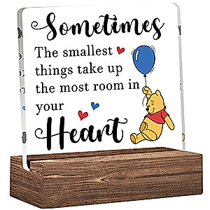 Inspirational Funny Winnie The Pooh Clear Desk Decorative Sign with Wood Stand, Home Bedroom Office Positive Plaque Decor Sign for Friend, Sister, Coworkers Birthday Gift