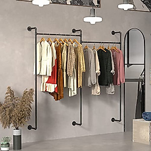 MOUTIK Industrial Pipe Retail Clothes Rack: Wall Mounted Heavy Duty Closet Storage Metal Rod - Iron Garment Hanging Bar Commercial Racks for Clothing Hanger Bedroom Wall Storage