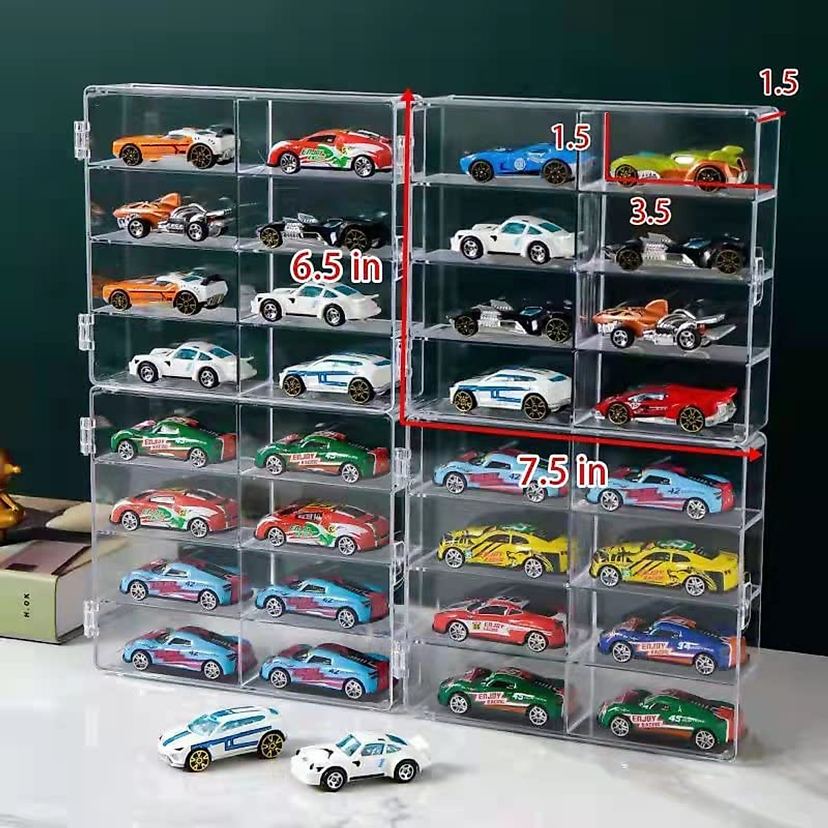 Hot 1/64 Scale Matchbox Toy Car Display Box 4 Piece Toy Car Storage Box Holds Up to 32 Hot Wheels Cars, Clear Display Box with Clear Snap-On Dust Cover