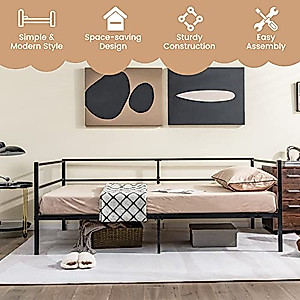 Giantex Metal Twin Daybed Frame, Day Bed with Metal Slat Support & 3-Sided Guardrails, 2-in-1 Space-Saving Sofa Bed for Living Room Guest Room, No Box Spring Needed, Black