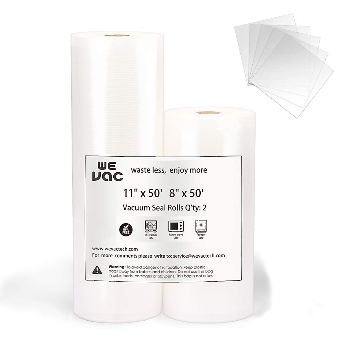 Wevac Vacuum Sealer Bags 8x50, 11x50 Rolls 2 pack for Food Saver, Seal a Meal, Weston. Commercial Grade, BPA Free, Heavy Duty, Great for vac storage, Meal Prep or Sous Vide