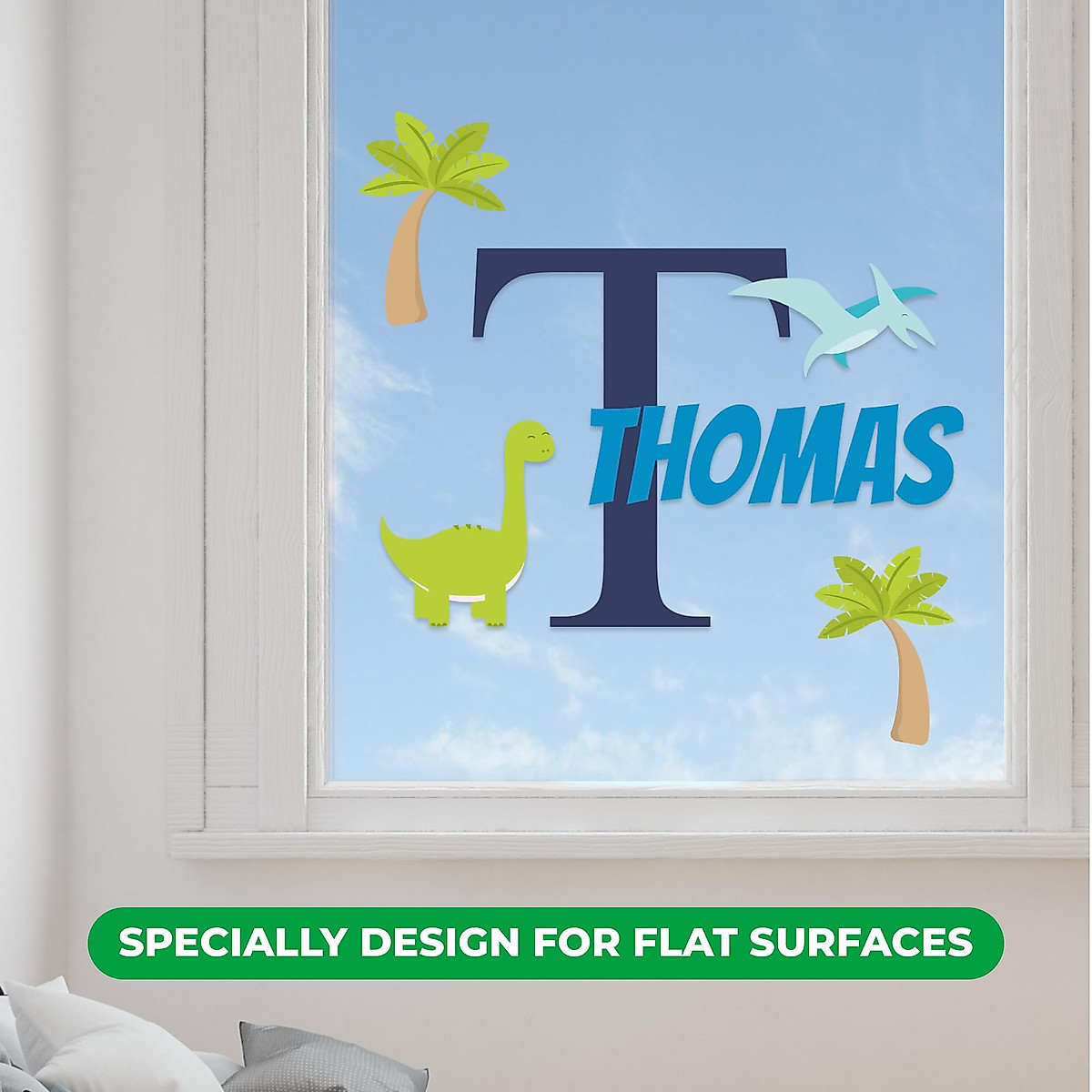 EGD Multiple Font Custom Name & Initial Dinosaur Wall Decals I Personalized Dinosaur Bedroom Decor for Boys or Girls I Birthday Party Supplies I Nursery Wall Decal I Multiple Element Options