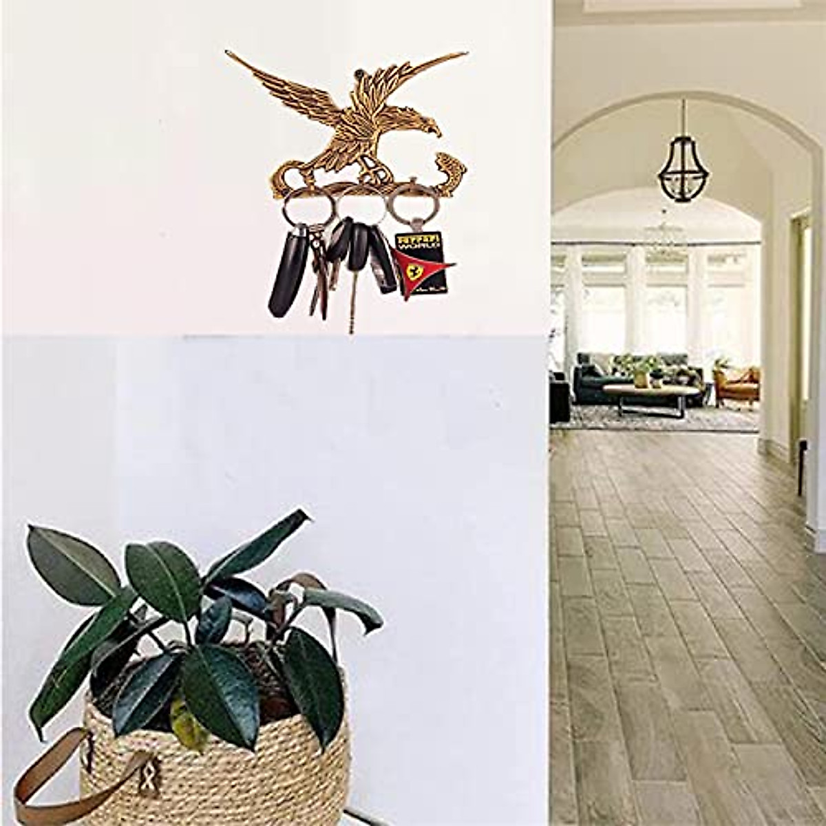 Angel's Peel Lounge Key Holder Eagle - Wall Mounted Key Hanger with 3 Hooks - Eagle Single Brass Hook for Coat, Towel, Hat, Clothes - Home Decor Key Holder for Kitchen, Office, Farmhouse