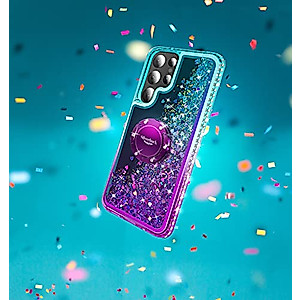 Silverback for Samsung Galaxy S23 Ultra Case, Moving Liquid Holographic Sparkle Glitter Case with Kickstand, Girls Women Bling Diamond Ring Slim Protective Case for Galaxy S23 Ultra 5G, Purple