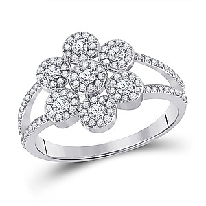 The Diamond Deal 10kt White Gold Womens Round Diamond Cluster Ring 1/2 Cttw