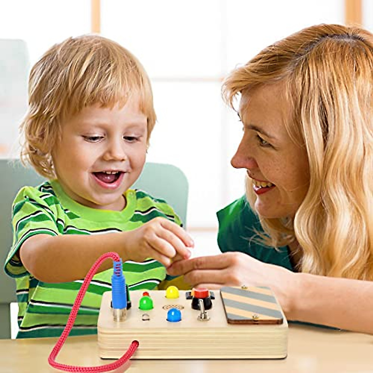 POLKRANE Busy Board with LED Light, Sensory Toys for Toddlers 1-3, Montessori Toys with Toggle Switch, Travel Toys for Educational Toddler Activities for 1 2 3 4 Year Old Boys & Girls