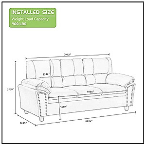 KEVINSPACE 83.26" 3 Seater Sofa Velvet for Living Room,Tufted Upholstered Couch with Wider Arms and Nailhead for Bedroom, Office, Apartment Blue