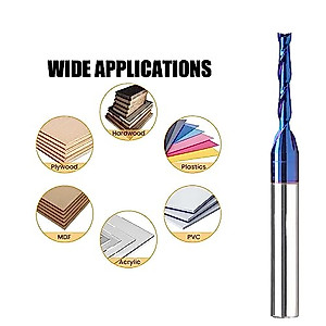 Spiral Router Bits Up Cut 1/8 inch Cutting Dia 1/4 inch Shank Solid Carbide End Mill with Nanco Blue Coating CNC Bits for Wood Cut 3D Carving Engraving…