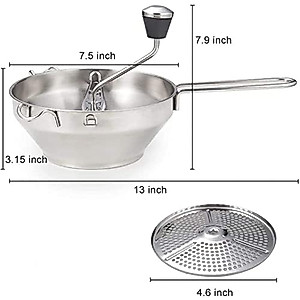 Stainless Food Mill With 3 Grinding Milling Discs&Handle, Durable Bowl Rotary Food Mill for Tomato Sauce, Applesauce, Puree, Mashed Potatoes, Baby Food, 1 Quart Capacity - Dishwasher Safe