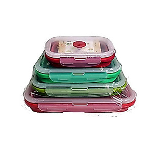 ALANIO G&G Silicone Food Storage Containers Collapsible Lunch Box Set of 4 Rectangle Microwave Foldable, BPA Free, Reusable Leak Proof, Dishwasher and Freezer Safe - Cluttered free cabinet!