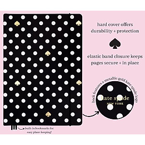 Kate Spade New York Take Note XL Vegan Leather Notebook, Black Bound Journal Includes 168 Pages, Polka Dots
