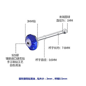 925 Sterling Silver Hypoallergenic 3MM Turkish Blue Eye Fake Nose Stud lnlaid Crystal Rhinestone Cubic Zirconia Evil Eyes Mal de Ojo Piercing Nose Rings Body Jewelry for Women Men-A 2Pcs