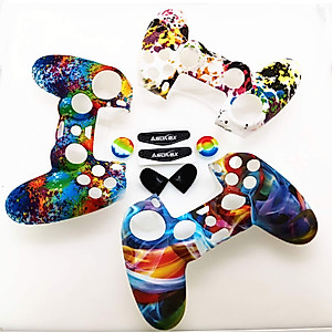 Silicone Skin Cover for Ps4 Controller (1pc Anti-Slip, 1 Pair L2 R2 Trigger Extender, 4pcs Thumb Grips,4pcs LED Light Bar Decal) Protector for DualShock PS4/ Slim/Pro Controller
