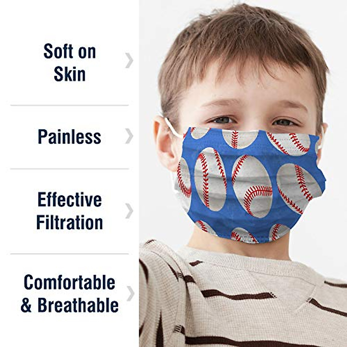 WECARE Disposable Face Masks For Kids, 50 Sport Collection Face Masks, Individually Wrapped