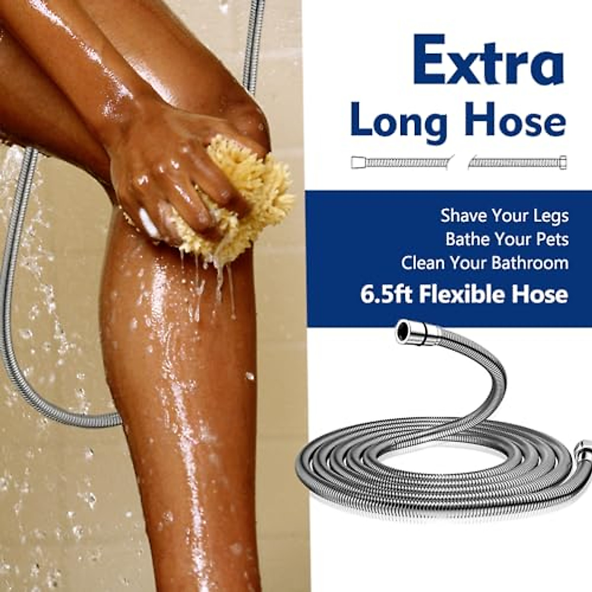 High Pressure 10 Setting Handheld Shower Head, 5" Detachable Showerhead Spray Built-in Power Wash to Clean Tub, Tile & Pets, 79" Extra Long Stainless Steel Hose, Adjustable Bracket - Chrome