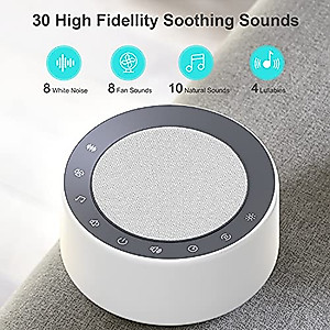 YTE White Noise Machine with 30 High Fidelity Soundtracks, 7 Colors Night Lights, Full Touch Cloth Grille and Buttons, Timer and Memory Features, Plug in, Sound Machine for Baby, Adults