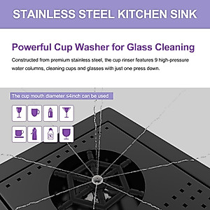 BULUBEE Black Stainless Steel Bar Sink with Glass Rinser, Single Bowl Kitchen Sink, Drop-in or Undermount (23"L x 15"W x 9"D)