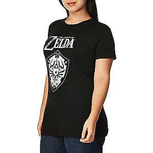 Nintendo Womens Legend of Zelda Shield Crew Neck Graphic T-Shirt T Shirt, Black, Medium US