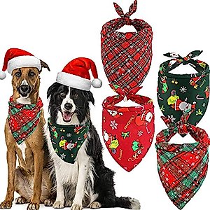 4 Pieces Christmas Dog Bandanas Pet Triangle Scarf Plaid Santa Pattern Pet Kerchief Snowflake Accessories Bibs for Dog Cat Pet