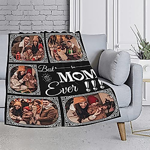 Best Mom Ever Custom Blanket, to My Mom Blanket from Daughter, Customized Photo Collage Mother Blankets Wife Birthday Gifts, Personalized Flannel Blanket with Photo 4 Size