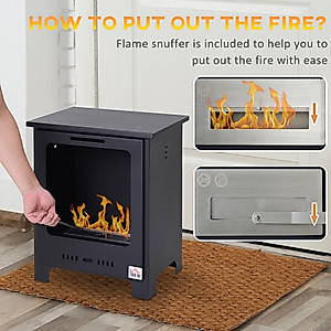 HOMCOM 19.75" Ethanol Fireplace, Freestanding Alcohol Fireplace Stove with 0.25 Gal Tank Capacity, Flame Snuffer - Black