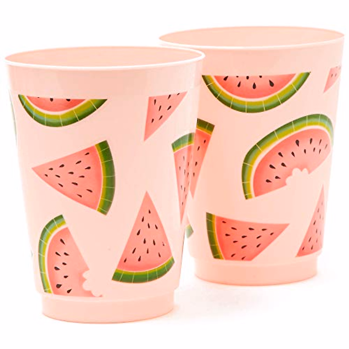 BLUE PANDA Pink Plastic Tumbler Cups for Watermelon Party (16 oz, 16 Pack)