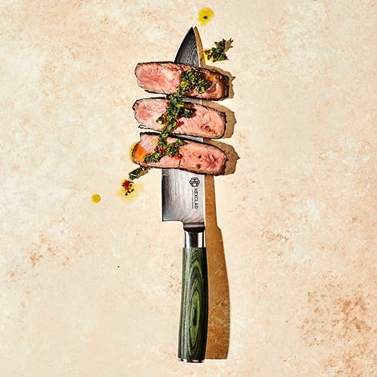 HexClad Chef's Knife, 8-Inch Japanese Damascus Stainless Steel Blade, Pakkawood Handle