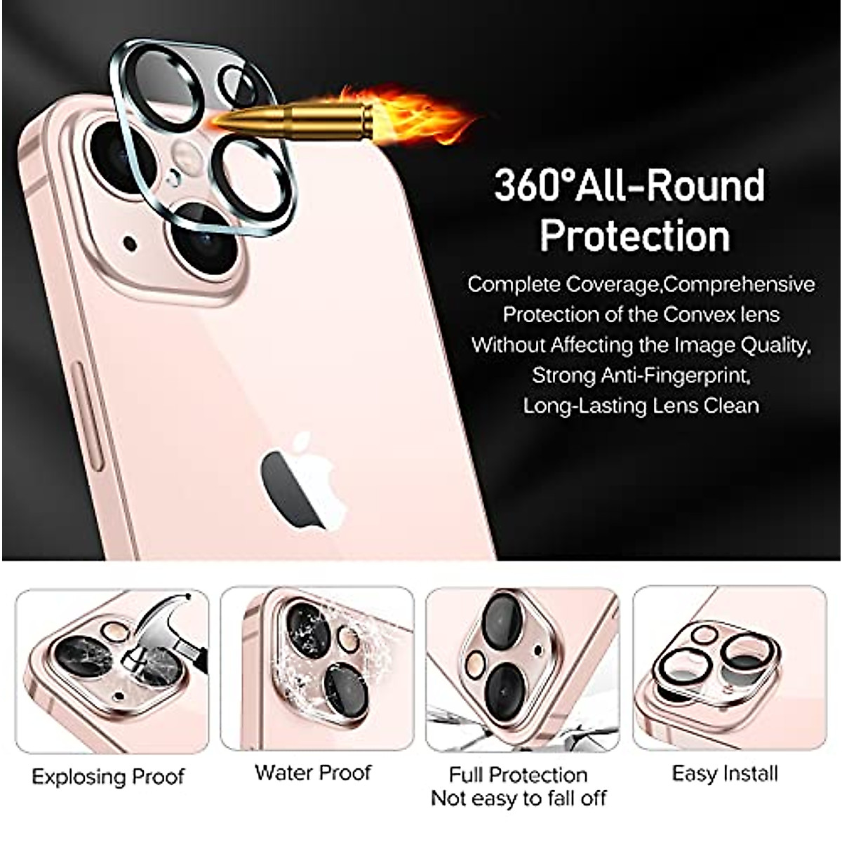 ivoler [4-pack] Camera Lens Protector for iPhone 13 6.1''/13 Mini 5.4'' Tempered Glass Screen Protector (Not for iPhone 13 Pro), HD Clear [Anti-Scratch] [Bubble Free] [Case Friendly],Black Circle