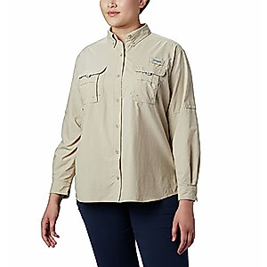 Columbia Women's PFG Bahama II Long Sleeve Shirt, Breathable, UV Protection Fossil, 2X