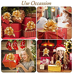 Amcami 20 Pieces Large Christmas Pull Bows for Gift Wrapping Big Gold Ribbon Bows for Xmas Gift Baskets Wine Bottles Decoration Gift Bows Organza Pull Bow for Wedding Party Birthdays Holidays