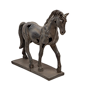 Cracked Horse Sculpture - Contemporary Rustic Western Decorative Home Art Display on Stand - Brown Polyresin Decor Statue for Home or Office