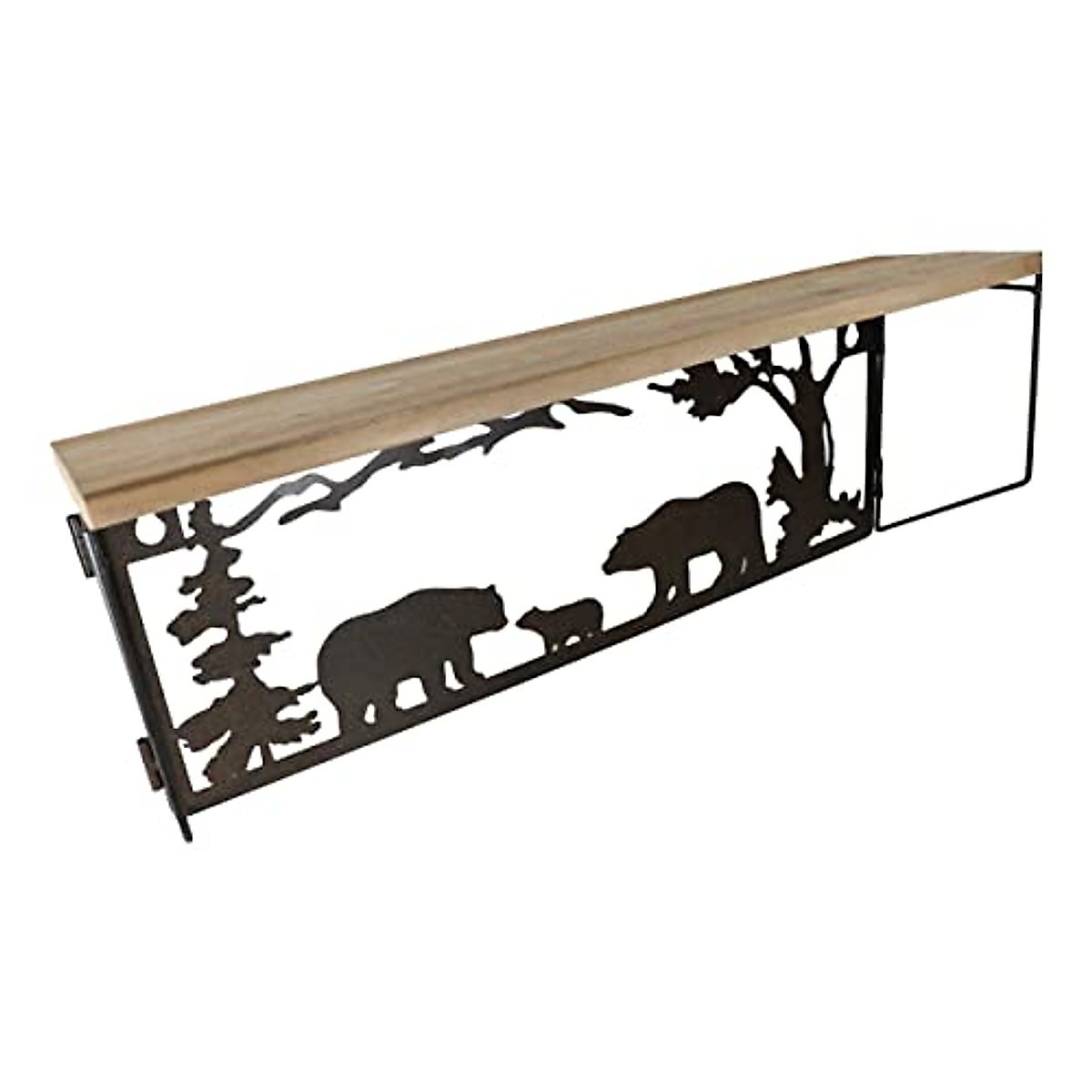 Ebros Gift Forest Woodlands Rustic Black Bear Family Metal Cutout Art Wall Hanging Floating Wood Shelf 20" Wide Rustic Bears Decorative Cabin Lodge Country Mountain Western Homes