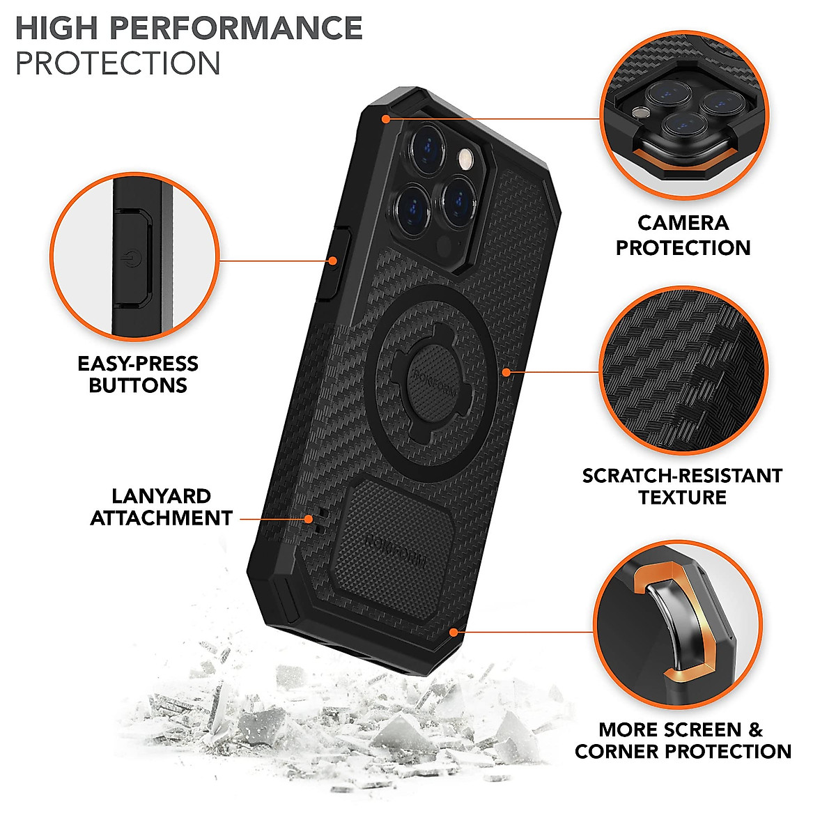 Rokform - iPhone 13 Pro Case, Rugged Series, Dual Magnet Plus MagSafe Compatible, Magnetic Protective Apple Gear, iPhone Cover with RokLock Twist Lock, Drop Tested Armor (Black)