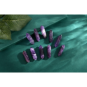 10 PCS Amethyst Crystals Set Wands Polished Healing Crystal Stones Bulk Natural Hexagonal Pointed Reiki Energy Balancing Meditation Therapy Wand Gift