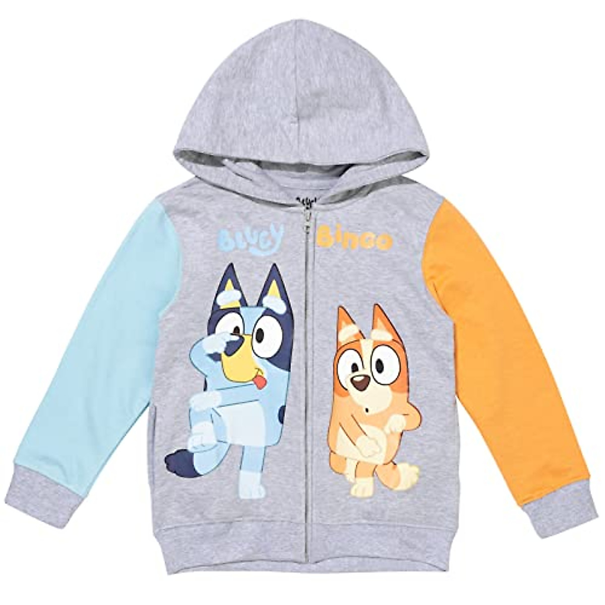 Bluey & Bingo Toddler Boys Fleece Zip-Up Raglan Hoodie Grey 4T