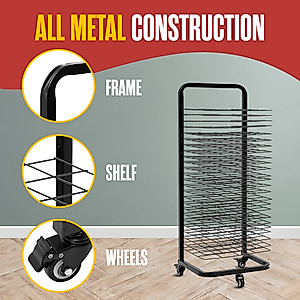 Houseables Art Drying Rack for Classroom, Art Storage Rack, 25 Shelf, 15”Lx18”Wx45”H, Locking Wheels, Metal, Black, Painting Drying Rack, Painting Rack, Paint Drying Rack, Paper Drying Rack for Art