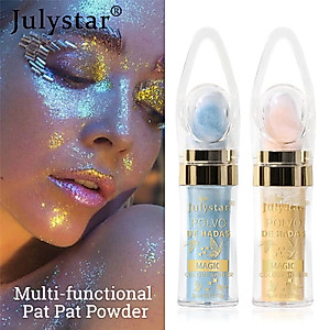 Polvo De Hadas Makeup Powder, Highlighter Powder Stick Body Shimmer Patting Powder Glitter High Gloss Sparkle Loose Brighten Face Body Lips Eyes Glow Cosmetic White Moonbeam (6 Colors Set)