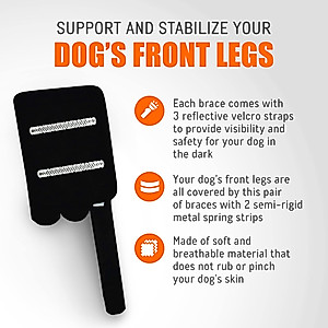 NeoAlly- Front Leg Brace for Dogs & Cats, Dog Leg Brace with Metal Spring Inserts, Dog Leg Sleeve for Carpal Support, Dog Leg Sleeve with Reflective Straps, L/XL, Pair