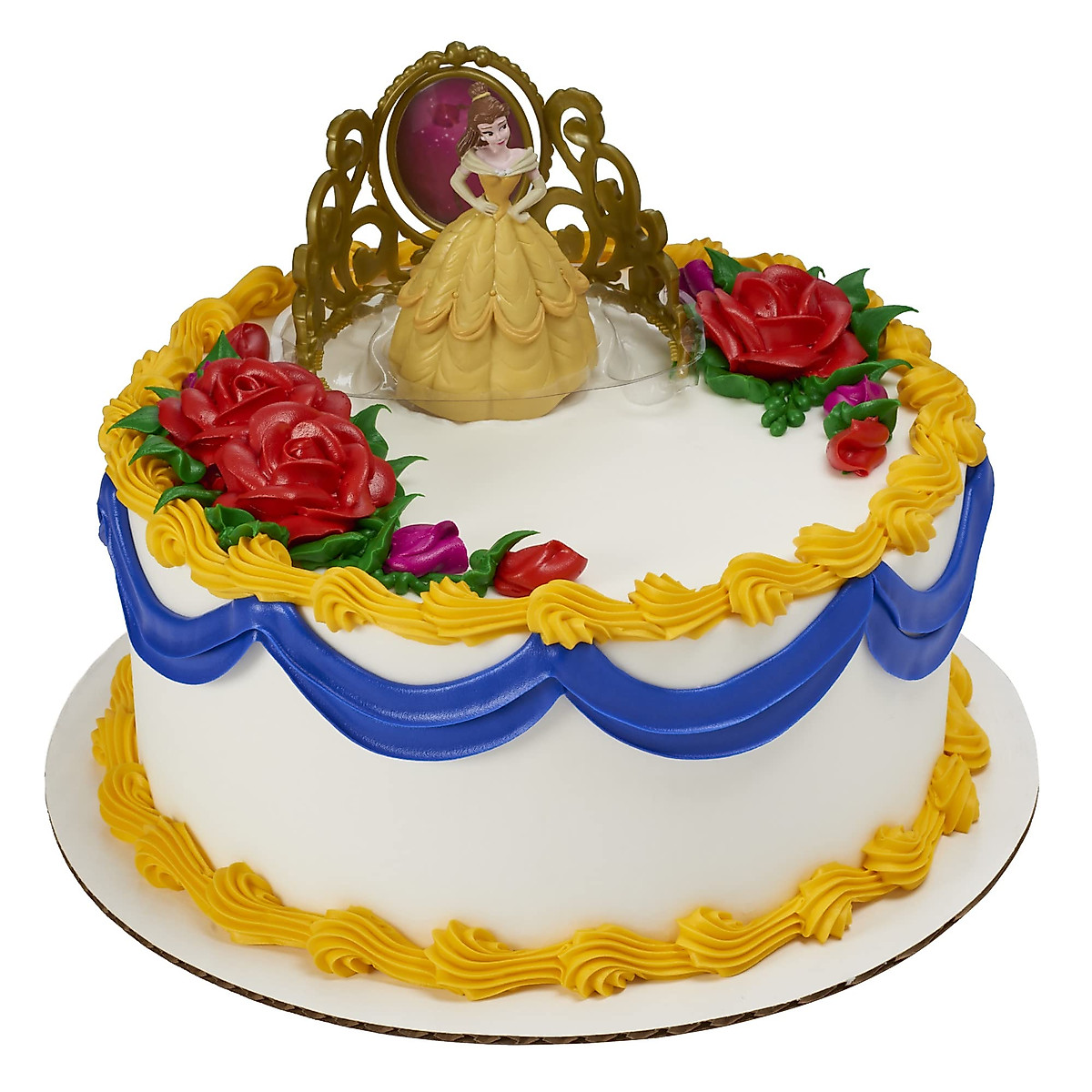DecoSet® Disney Princess Belle Beautiful As A Rose Cake Topper, 2-Piece Decorations Set with Belle Figurine and Golden Tiara with Spinning Jewel, Beauty and the Beast Cake Decoration